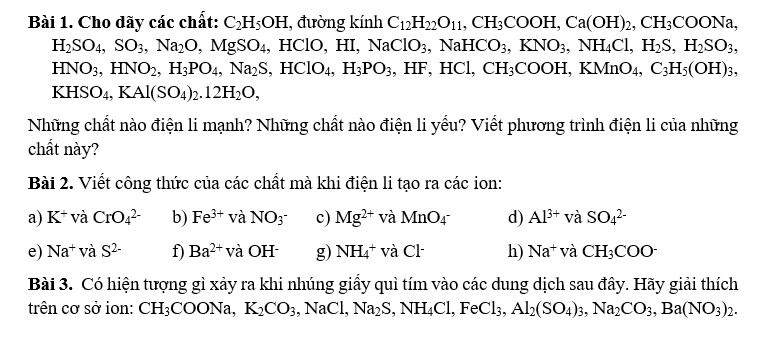 Phương trình điện li là gì? Phương trình điện li nào sau đây không đúng?
