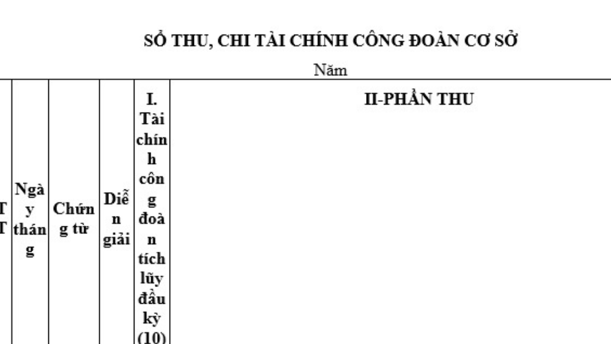 Mẫu sổ thu chi tài chính công đoàn cơ sở mới nhất