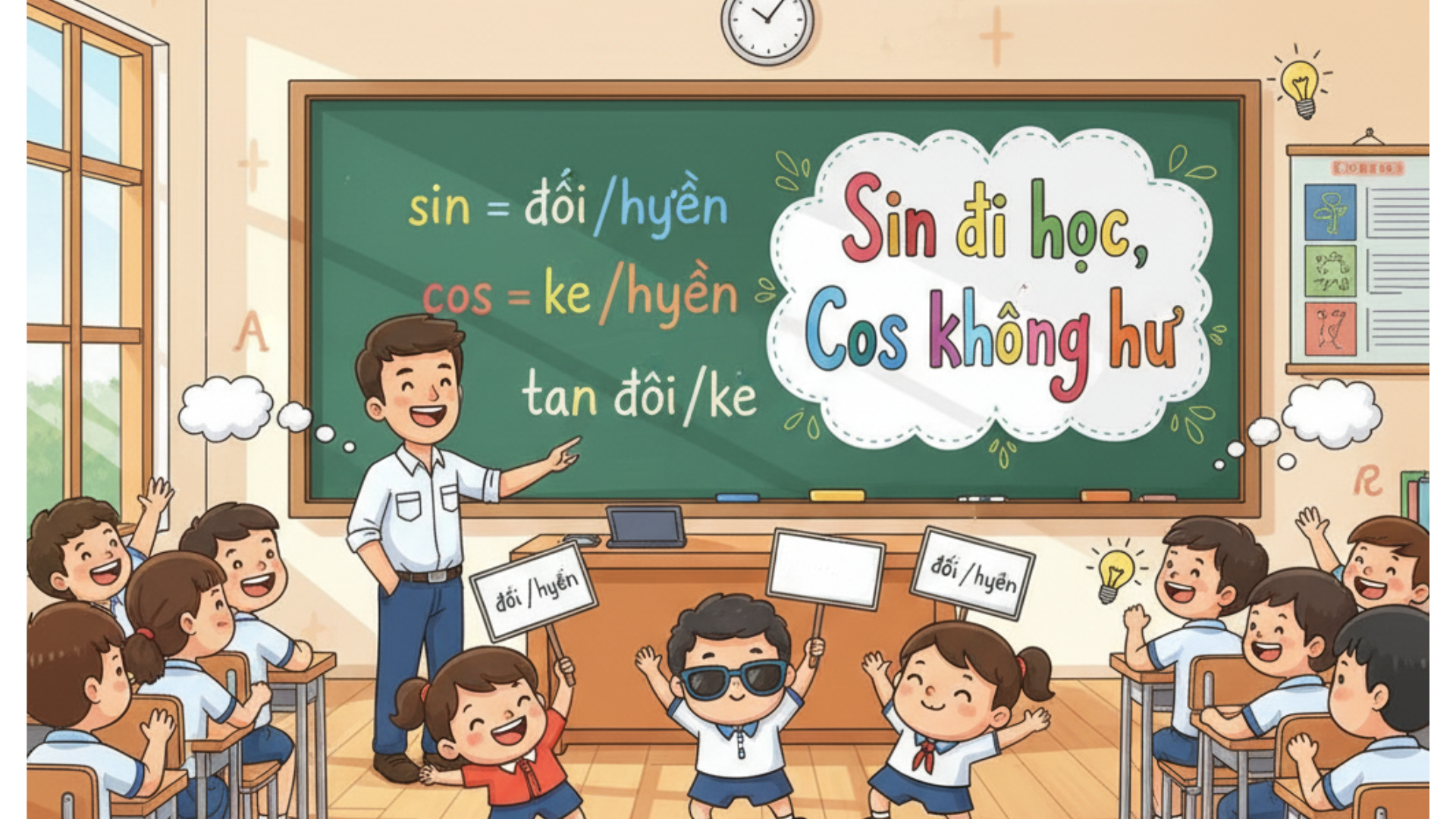 Bài thơ sin cos tan (Sin đi học Cos không hư) dễ nhớ cho học sinh lớp 9