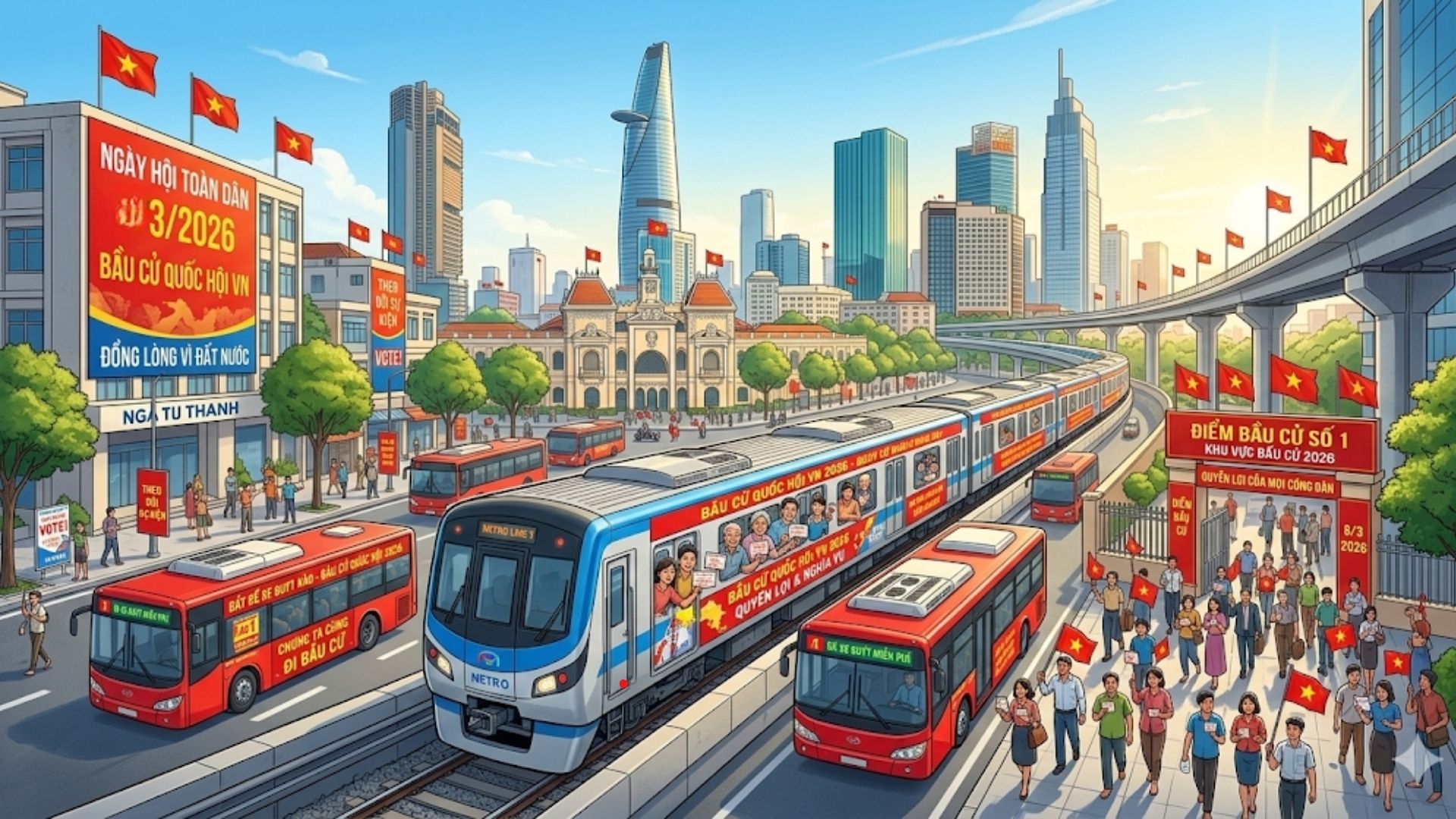 TPHCM miễn phí 100% vé xe buýt, Metro tuyến số 1 trong ngày Bầu cử 15/3 ...