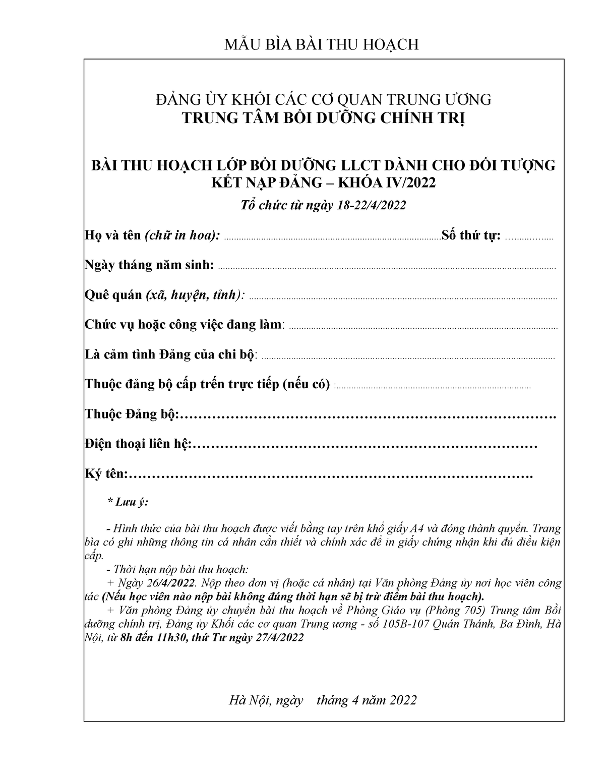 Mẫu bìa bài thu hoạch chọn lọc đẹp nhất